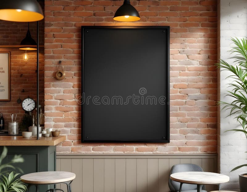 Black Framed Menu Board Mockup in Brick Cafe Stock Illustration ...