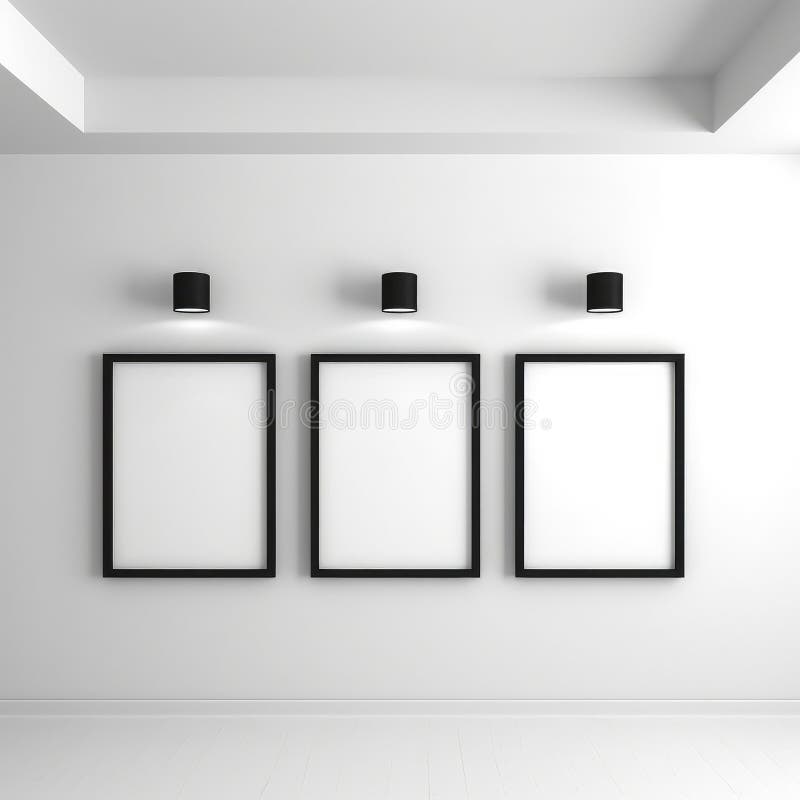 3 Black Frames with Lights on the Wall for Decoration. Stock ...