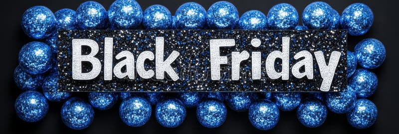 Black Friday Banner Background with Blue Glitter Text and Shiny Blue ...