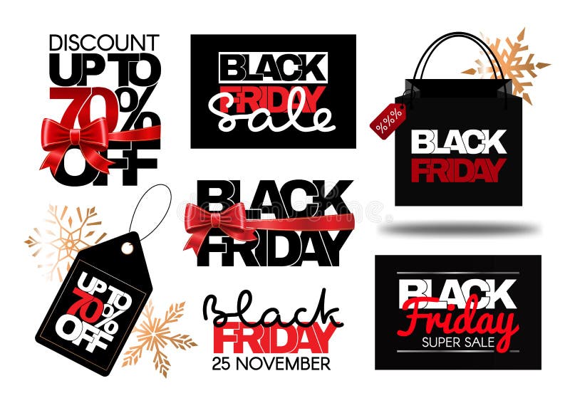 Black Friday Big Set of Stickers and Logos. Stock Vector - Illustration ...