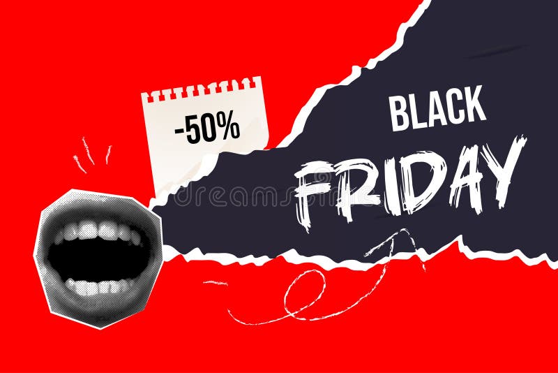 Black Friday Collage, Womans Mouth, Poster and Blank Space for Text on ...