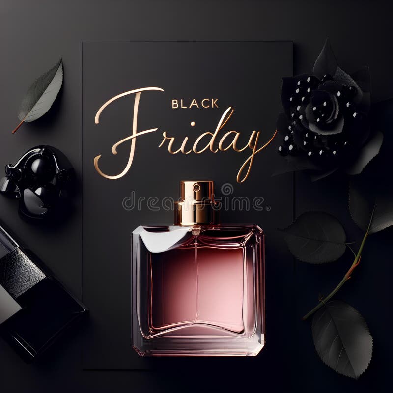 Black Friday Concept, a Bottle of Perfume on a Black Background with a ...