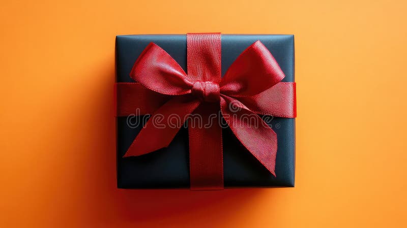 Black Friday Gift Box with Red Bow on Vibrant Orange Background Stock ...