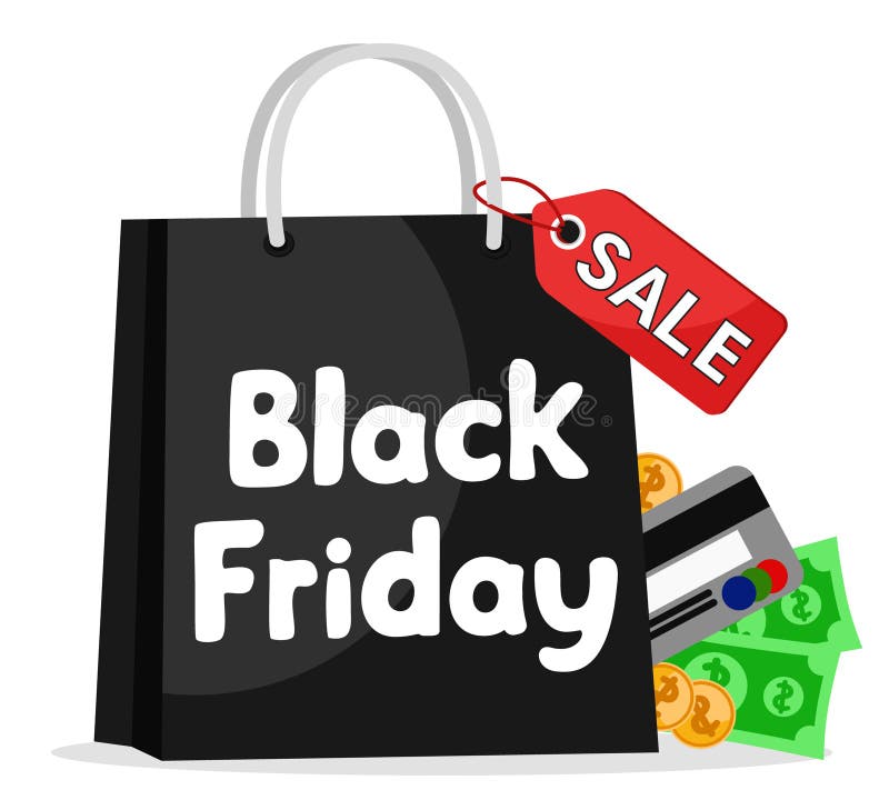 Black Friday Package with Money and Credit Card on a White. Stock ...