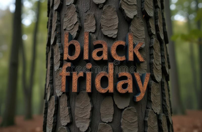 Creative Display of Black Friday Promotion on a Textured Tree Trunk in ...