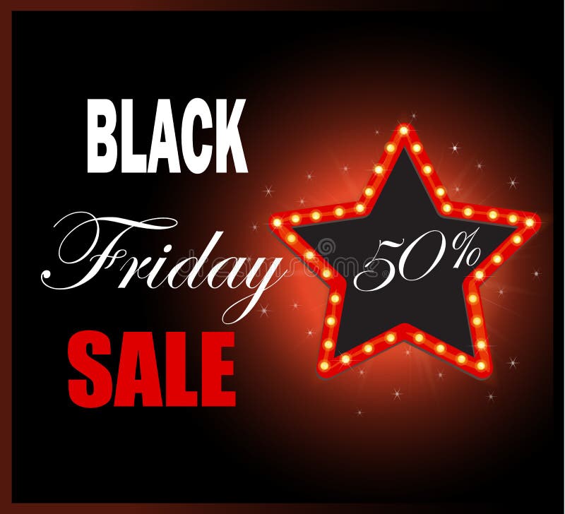 Black Friday Retro Light Frame. Sale 50 Off Discount Stock Vector ...