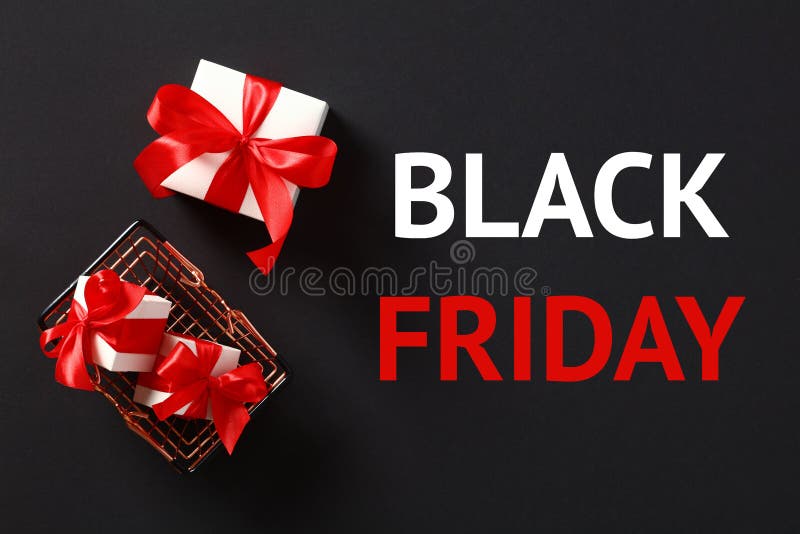 Black Friday Sale Banner with Shopping Basket with Gift Boxes Stock ...