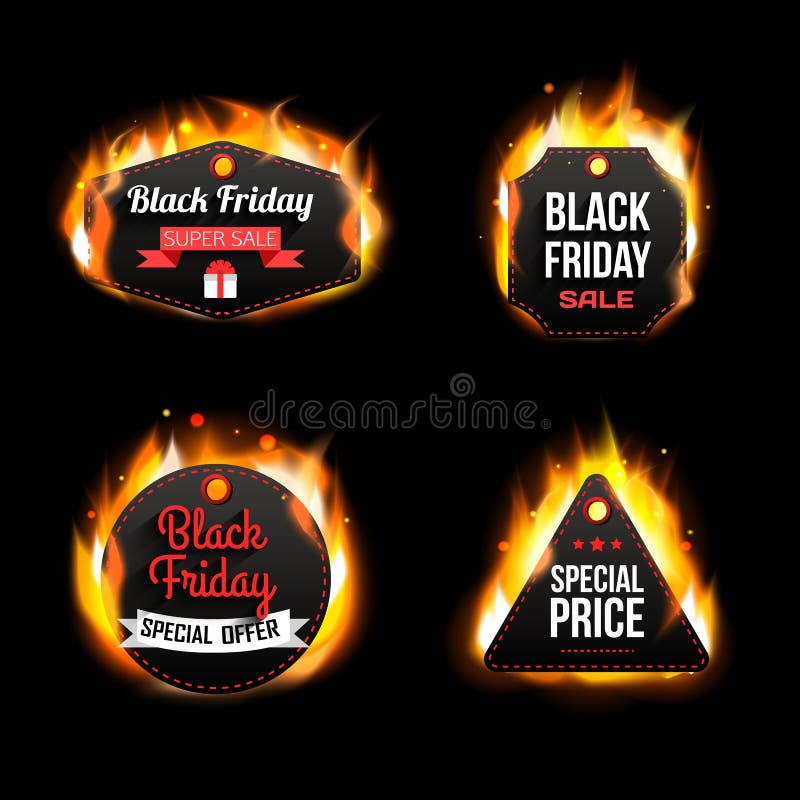 Black Friday Sale Fire Badges and Labels Stock Vector - Illustration of ...