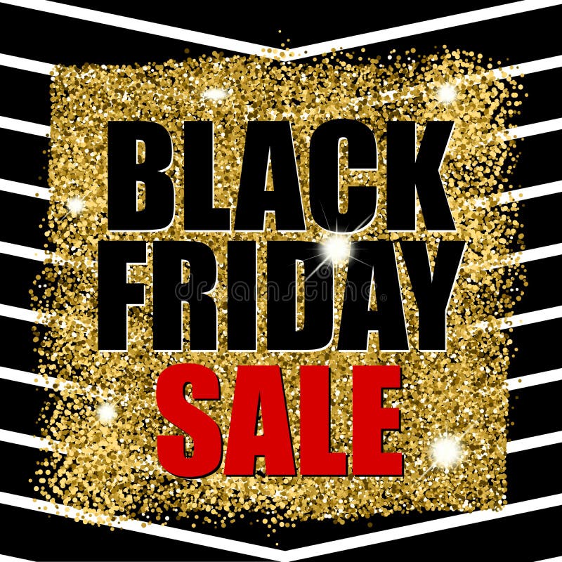 Black Friday Sale on Gold Glitter Texture with Black Lines. Vector ...