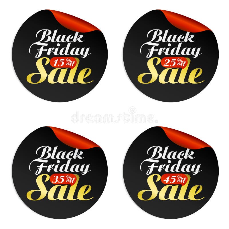 Black Friday Sale Stickers Set with Bubble 15 , 25 , 35 , 45 Off Stock ...