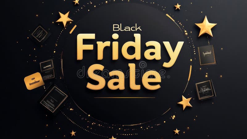 Black Friday Sale Text Effect with Golden Frame, Stars and Gift Boxes ...