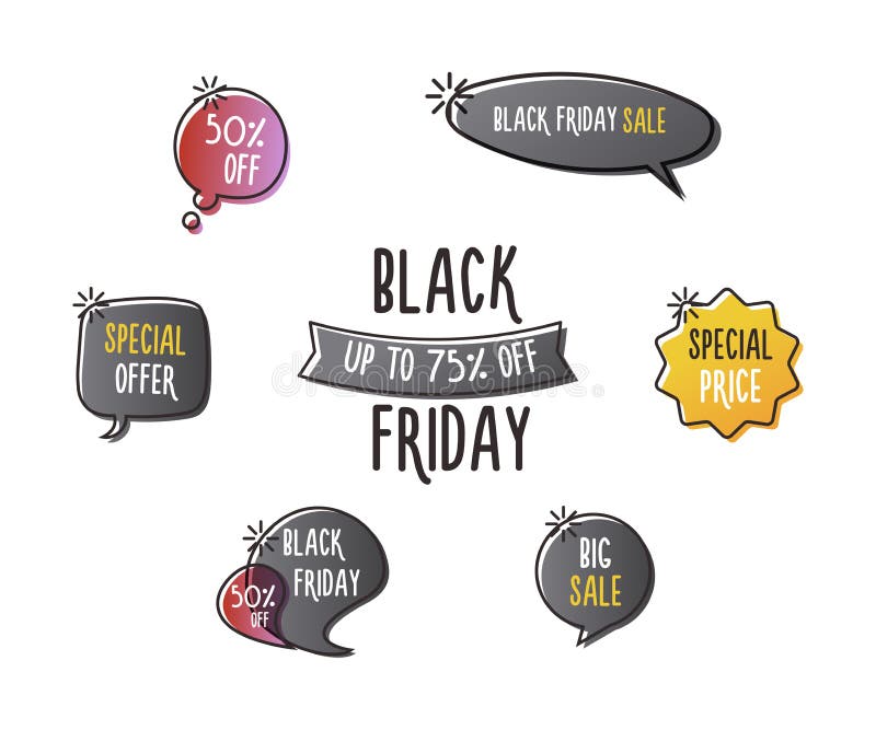 Black Friday Set of Fun Labels, Tags, Speech Bubbles, Banners, Logos ...
