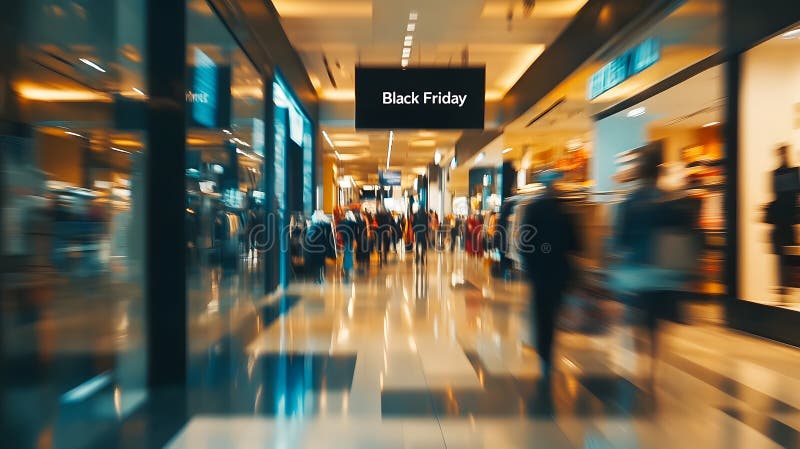 Black Friday Shopping Rush Blurred Motion Retail Store Mall Interior ...