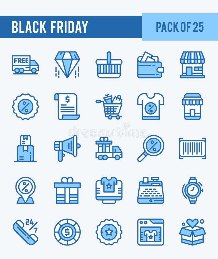 25 Black Friday. Two Color Icons Pack. Vector Illustration Stock Vector ...