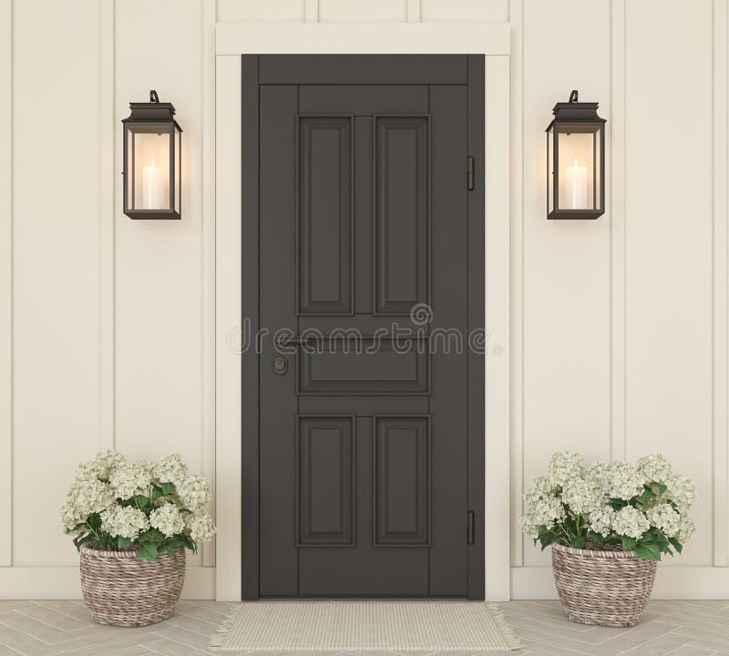 Black Front Door. 3d Render Stock Illustration - Illustration of ...