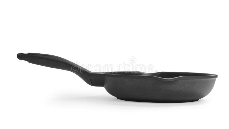 Black Frying Pan Side View Isolated on White with Clipping Path Stock ...