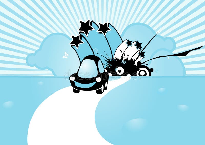 Black Funky Car on Blue Background. Stock Vector - Illustration of ...