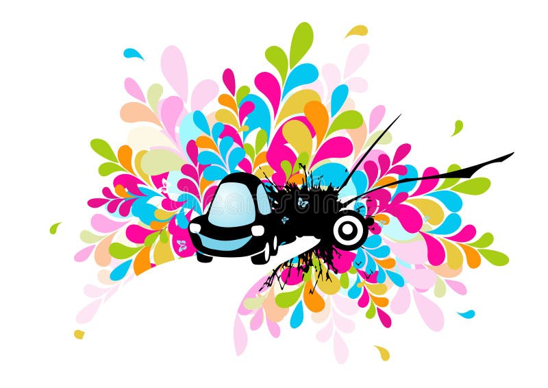 Black Funky Car on Blue Background. Stock Vector - Illustration of ...