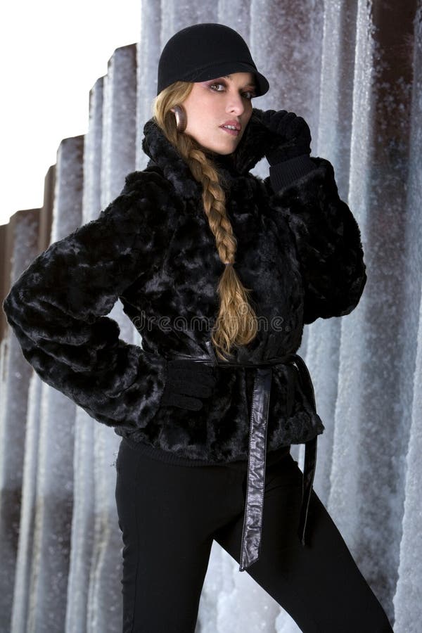 Black fur coat stock image. Image of makeup, beauty, model - 4336717