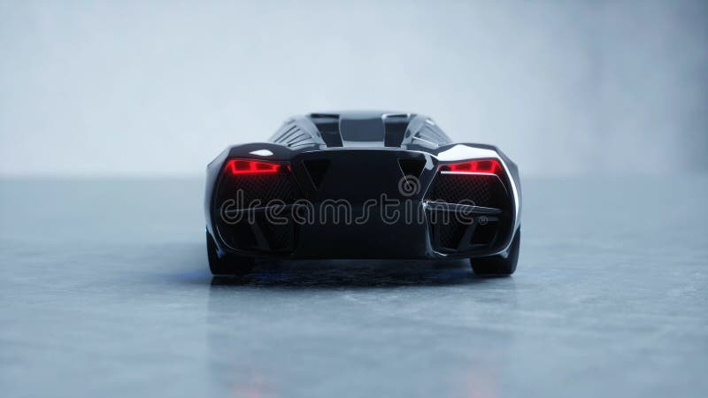 Black Futuristic Electric Car with Blue Light. Concept of Future. 3d ...