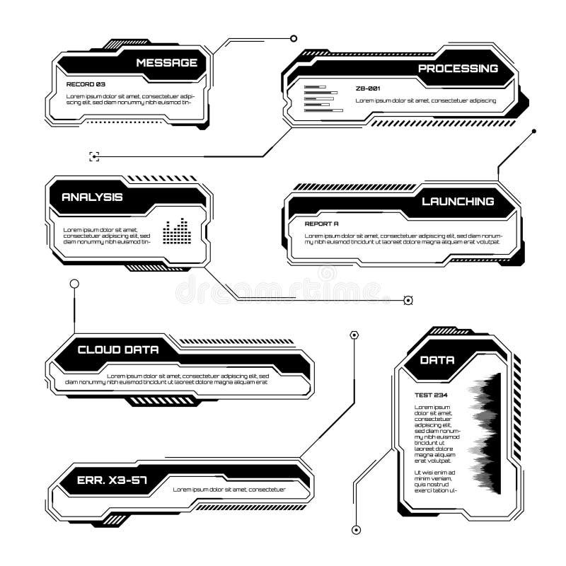 Black Futuristic HUD, UI Elements. Sci-fi User Interface Text Boxes ...