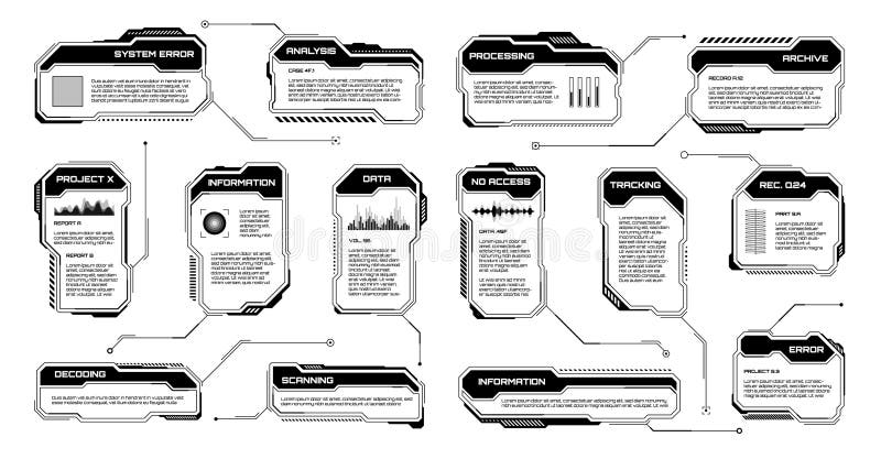 Black Futuristic HUD, UI Elements. Sci-fi User Interface Text Boxes ...
