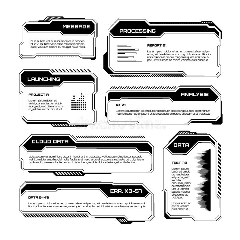 Black Futuristic HUD, UI Elements. Sci-fi User Interface Text Boxes ...