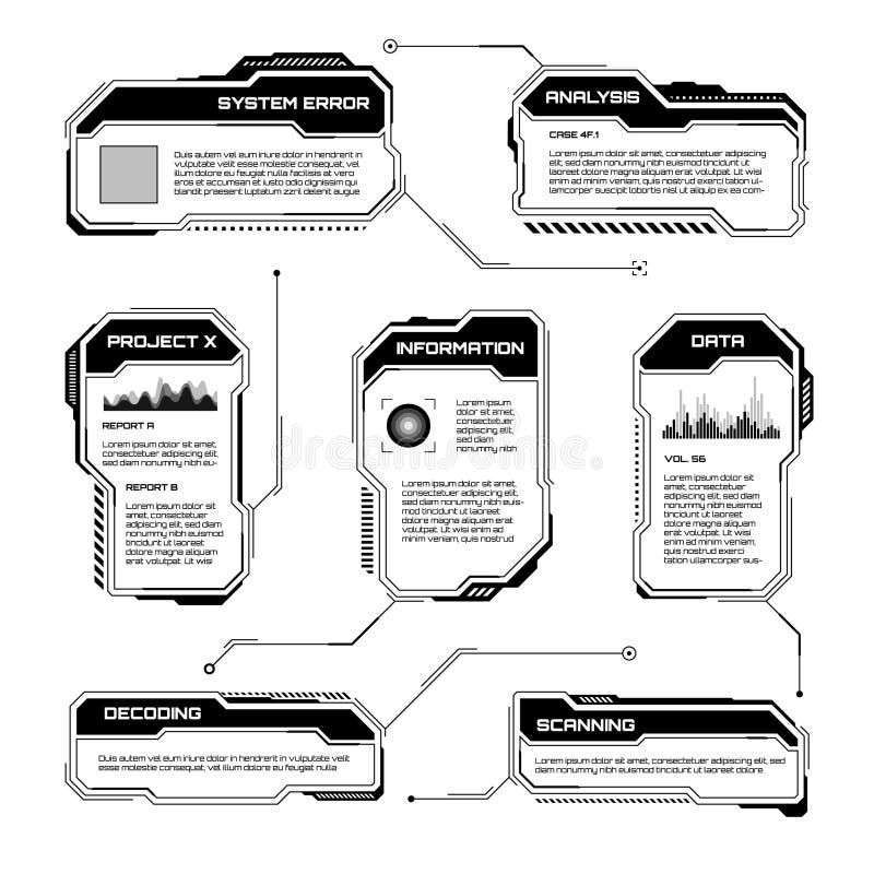 Black Futuristic HUD, UI Elements. Sci-fi User Interface Text Boxes ...