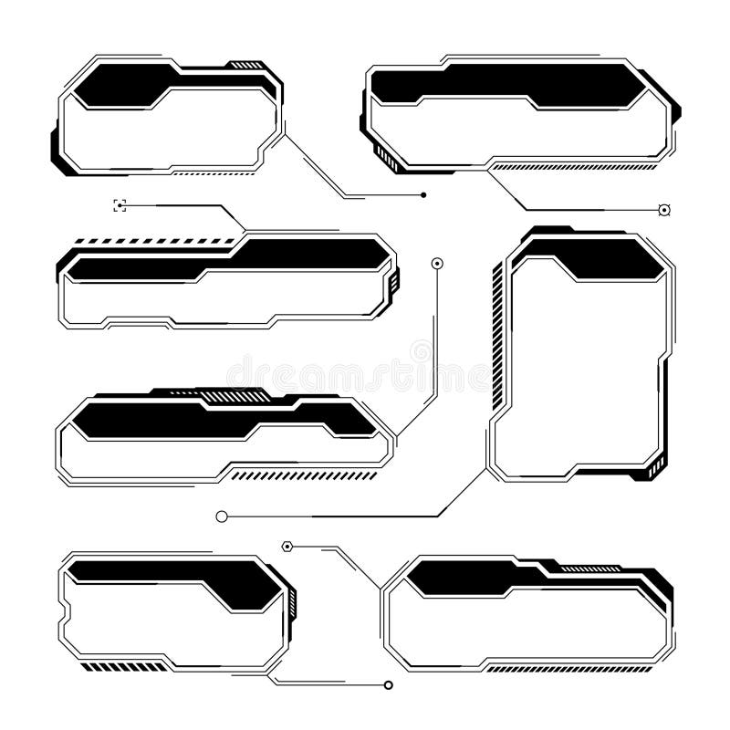 Black Futuristic HUD or UI Elements. Sci-fi User Interface Text Boxes ...