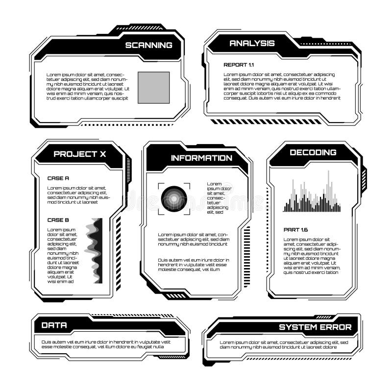 Black Futuristic HUD, UI Elements. Sci-fi User Interface Text Boxes ... Black Futuristic HUD, UI Elements. Sci-fi User Interface Text Boxes ...