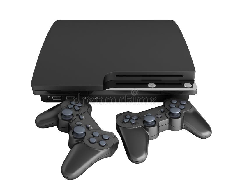 Black Game Console with Joysticks Top View Isolated on Black Gradient ...