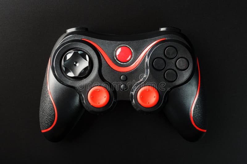Black Game Controller Gamepad with Pink Buttons on Black Background ...