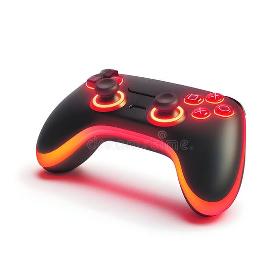 Black Game Controller with Red Glowing Edges and Buttons on White ...