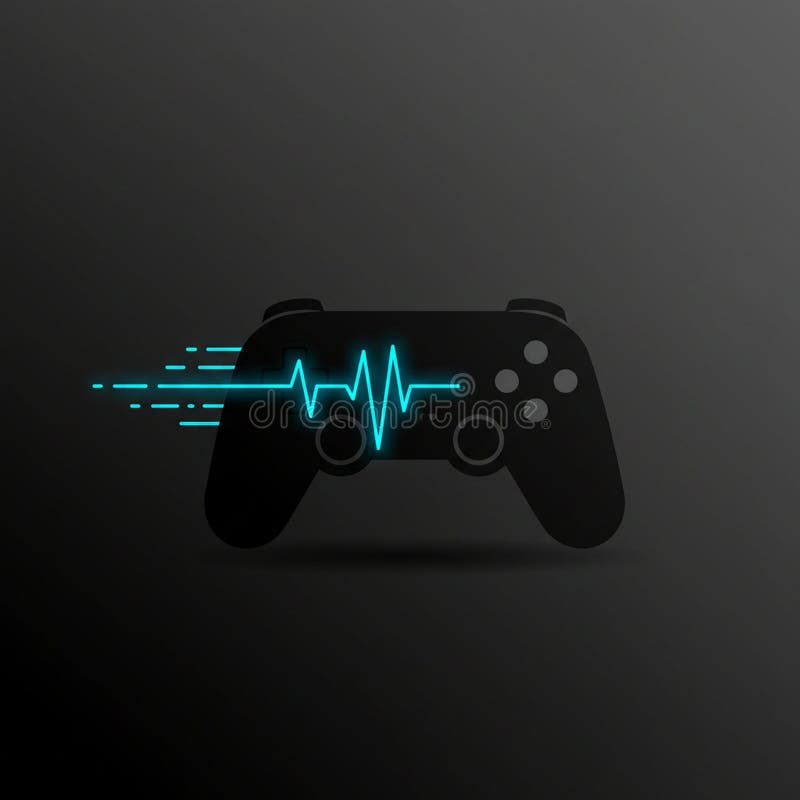 Black Game Controller Silhouette with a Glowing Turquoise Heartbeat ...