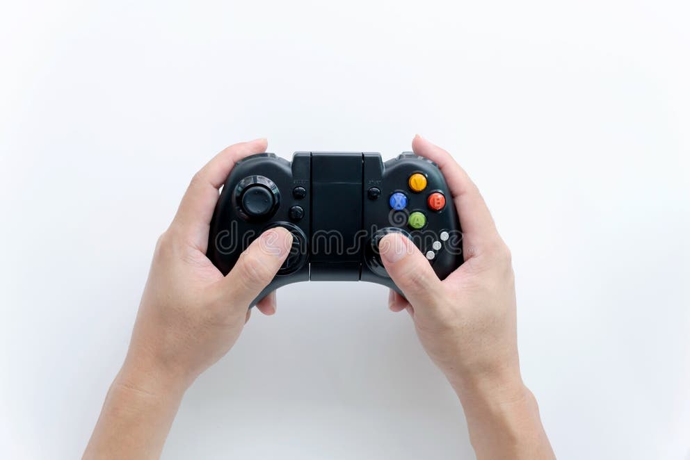 A Black Game Joystick Console Controller in Gamer Hands.Game Controller ...