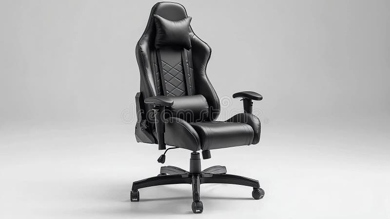 Black Gaming Chair on Wheels in Studio, Plain Backdrop Stock ...