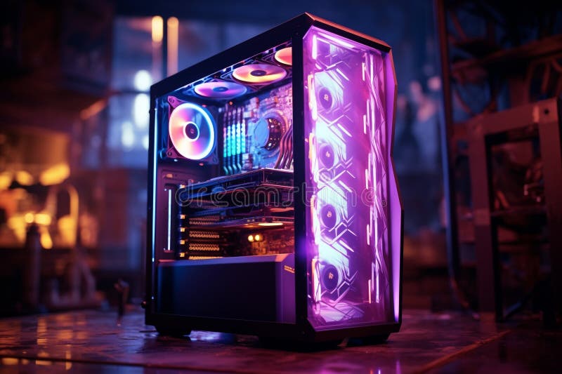 Black Gaming Computer with Colorful Lights in Dark Room - Ai Generated ...