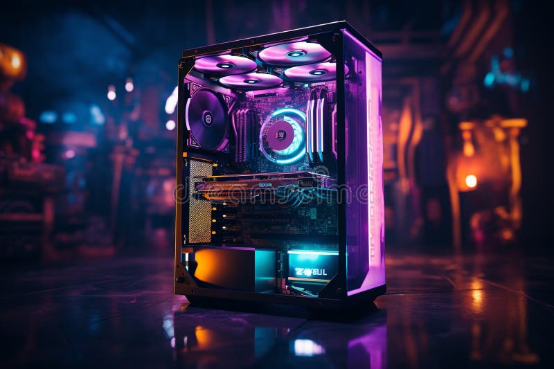 Black Gaming Computer with Colorful Lights in Dark Room - Ai Generated ...