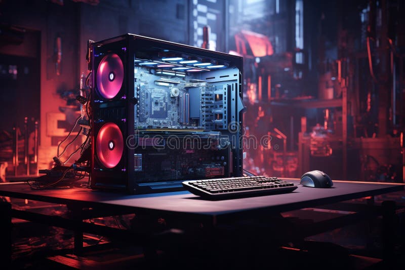 Black Gaming Computer with Colorful Lights in Dark Room - Ai Generated ...