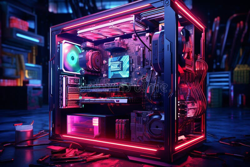 Black Gaming Computer with Colorful Lights in Dark Room - Ai Generated ...