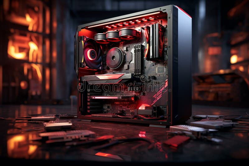 Black Gaming Computer with Colorful Lights in Dark Room - Ai Generated ...