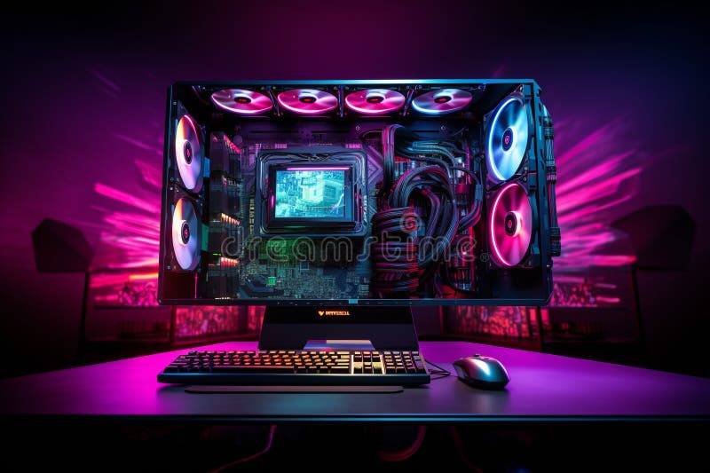 Black Gaming Computer with Colorful Lights in Dark Room - Ai Generated ...