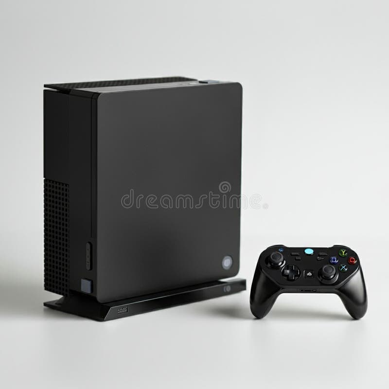 Black Gaming Console and Controller on a Light Surface. the Console Has ...
