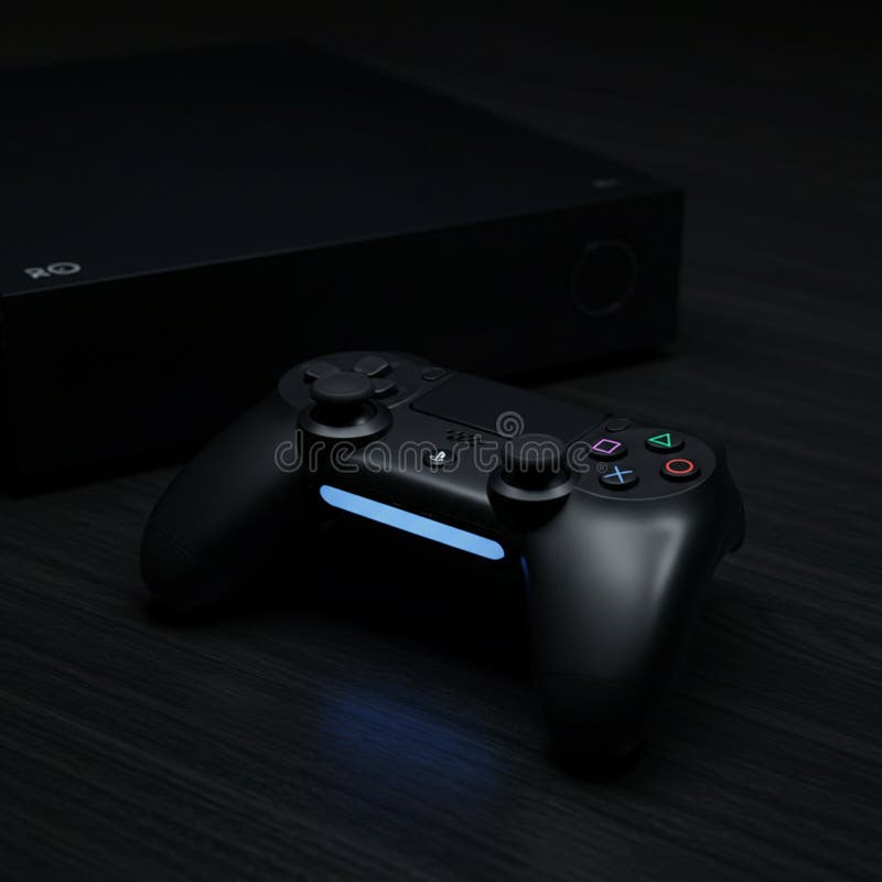 Black Gaming Console and Controller Shown on a Dark Surface. the ...