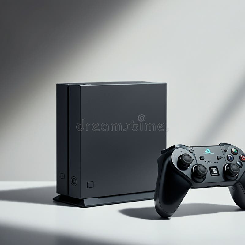Black Gaming Console Featuring Sleek, Angular Design and Controller ...