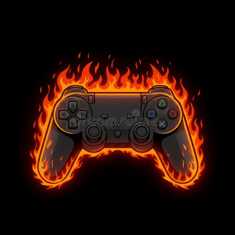 A Black Gaming Controller is Depicted with Flames Surrounding it ...