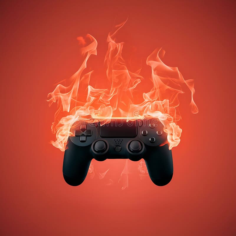 A Black Gaming Controller is Engulfed in Bright, Animated Flames ...