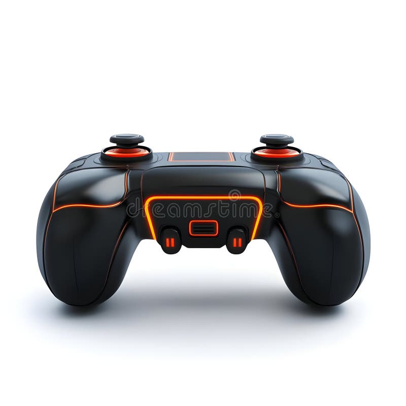 Black Gaming Controller with Orange Accents on White Background ...
