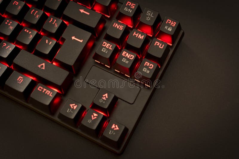 Black Gaming Keyboard with Backlight. Close Up Stock Image - Image of ...