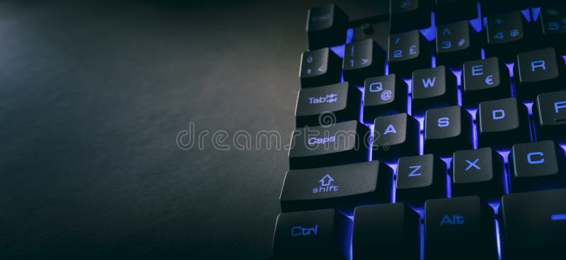 Black Gaming Keyboard with Blue Led Lights Stock Image - Image of glow ...